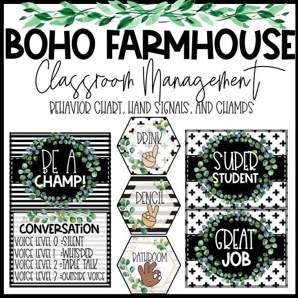 Boho Farmhouse Classroom Management: Behavior Chart, Hand Signals, and ...
