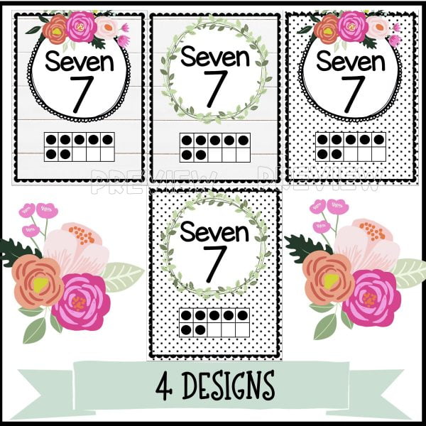 Farmhouse Florals Numbers 0-20 with Ten Frames | Confetti & Creativity
