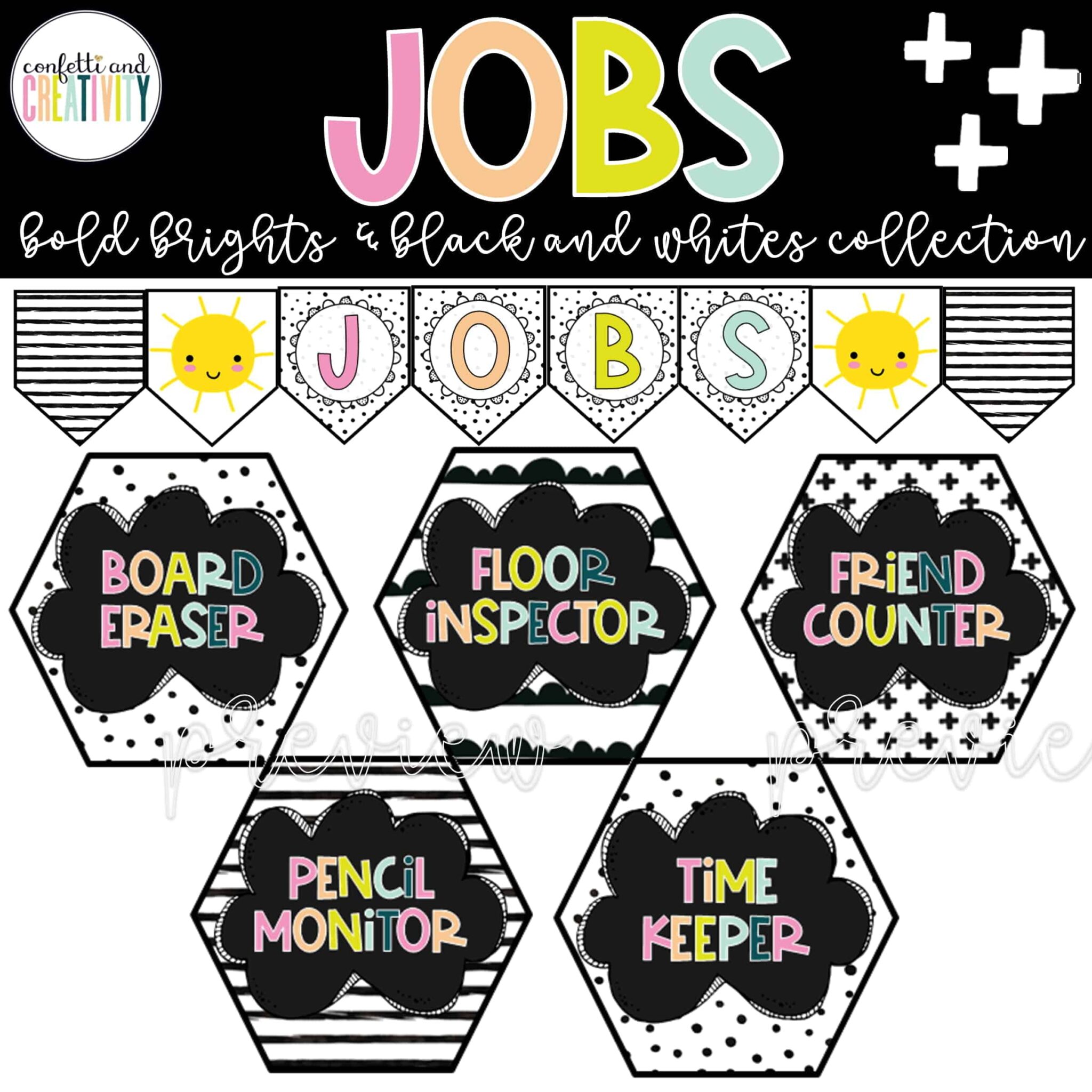 Bold Brights Classroom Jobs and Banners | Confetti & Creativity