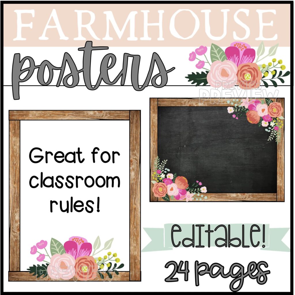 Farmhouse Floral Bulletin Board Letters | Editable Headers | Confetti ...
