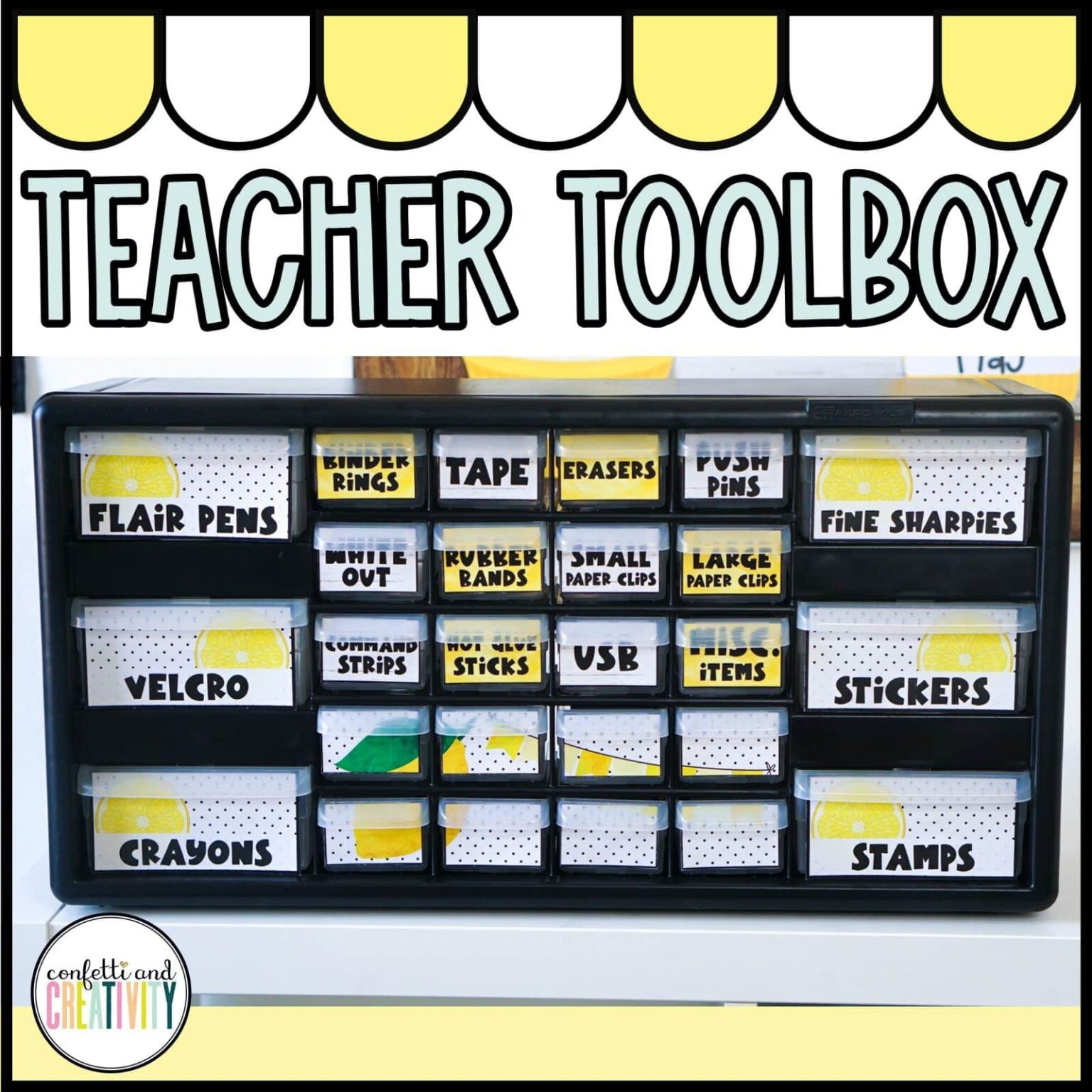 Lemon Farmhouse Teacher Toolbox Labels | Confetti & Creativity
