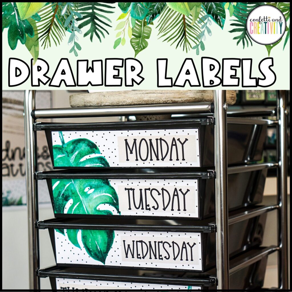 Tropical Editable 10 Drawer Cart Labels | Confetti & Creativity