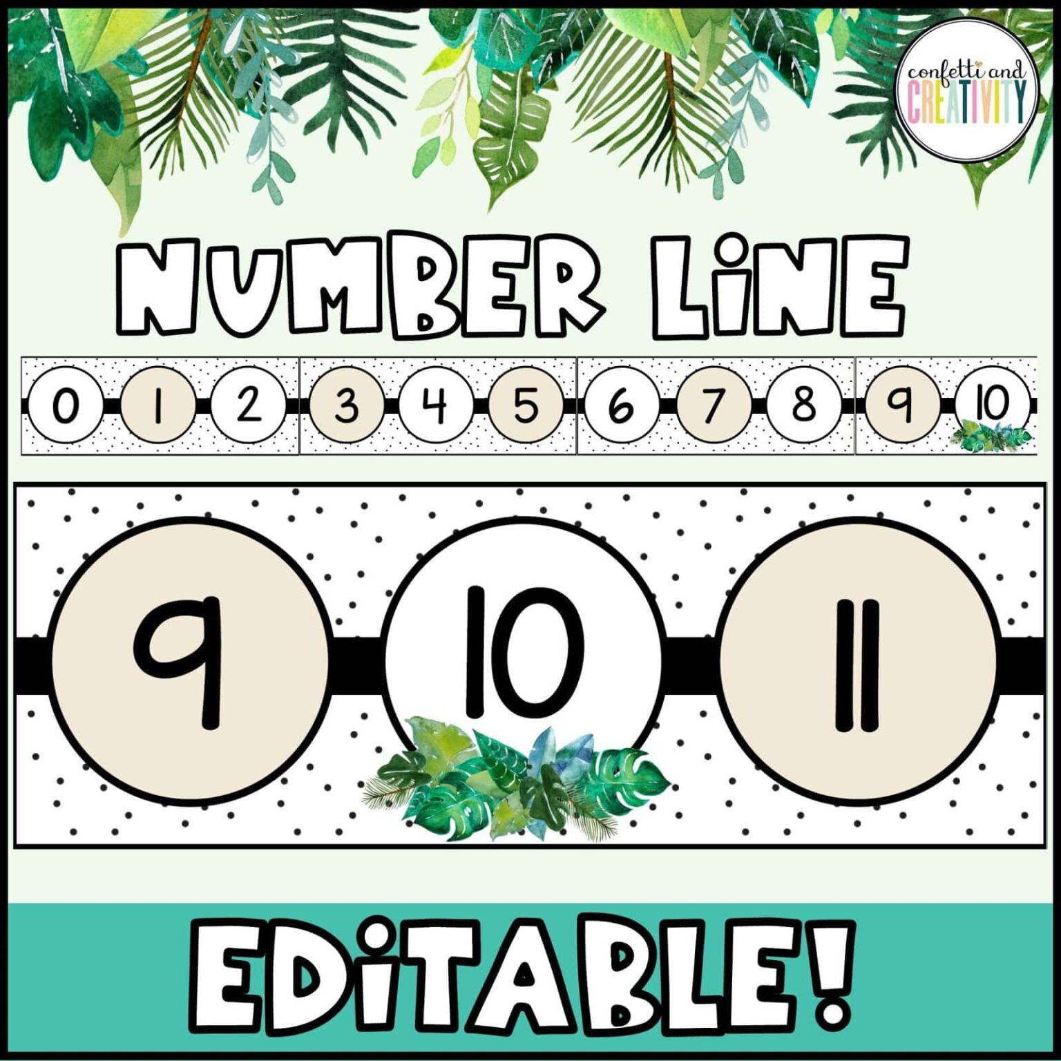 Tropical Number Line | Negative Number Line | Confetti & Creativity