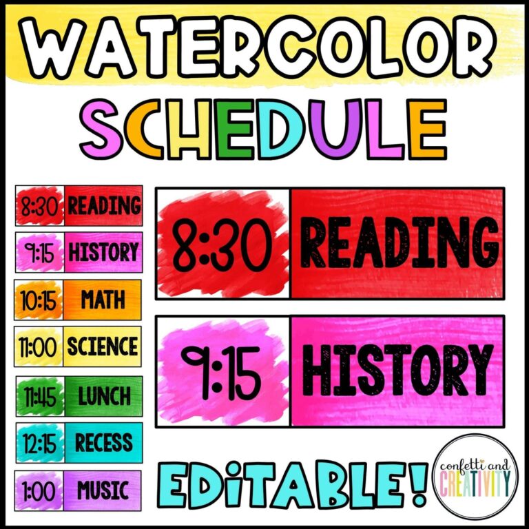 Watercolor Schedule Cards | Confetti & Creativity