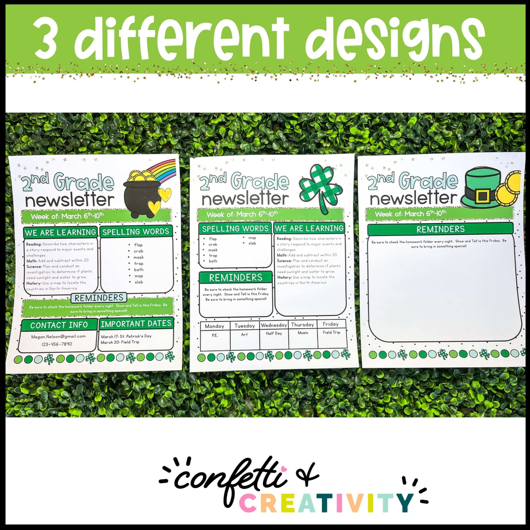 St. Patrick's Day Newsletter Templates | Confetti & Creativity