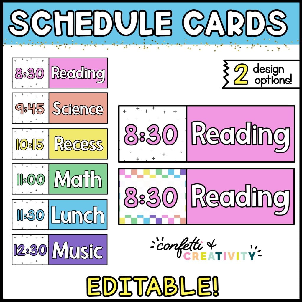 Bright and Simple Schedule Cards | Confetti & Creativity
