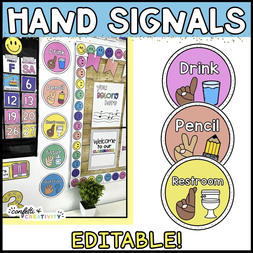Bright and Simple Classroom Hand Signals | Confetti & Creativity