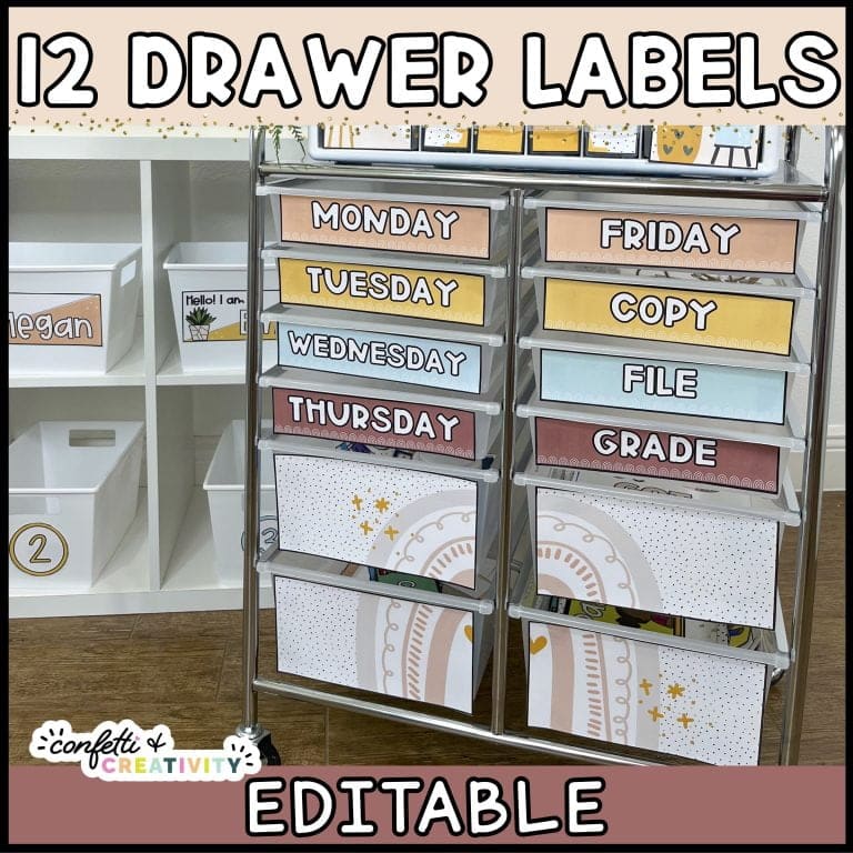 Modern Neutral 12 Drawer Rolling Cart Labels | Confetti & Creativity