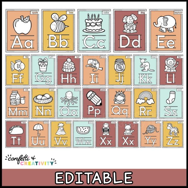 Modern Neutral Alphabet with Pictures | Confetti & Creativity