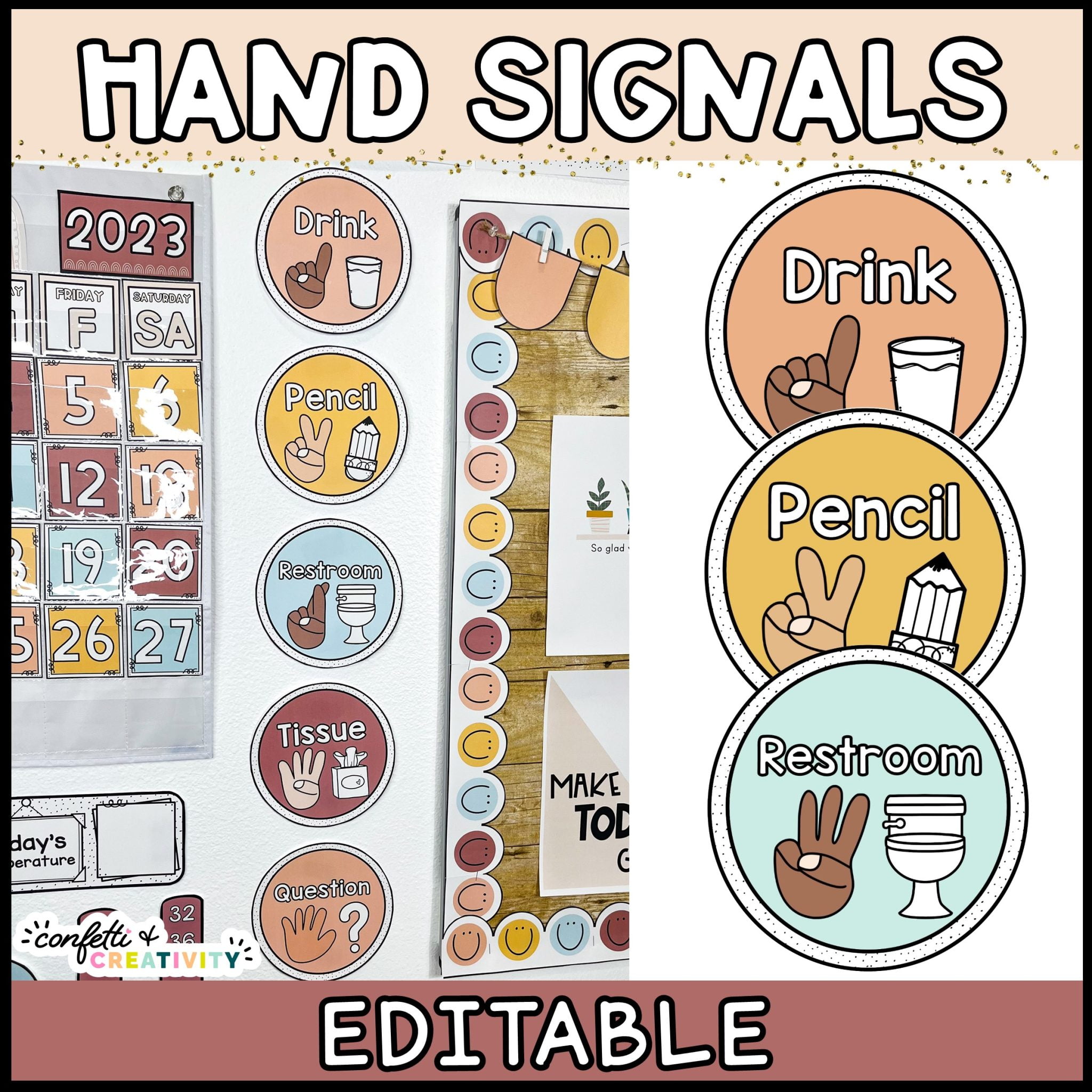 Modern Neutral Classroom Hand Signals | Confetti & Creativity