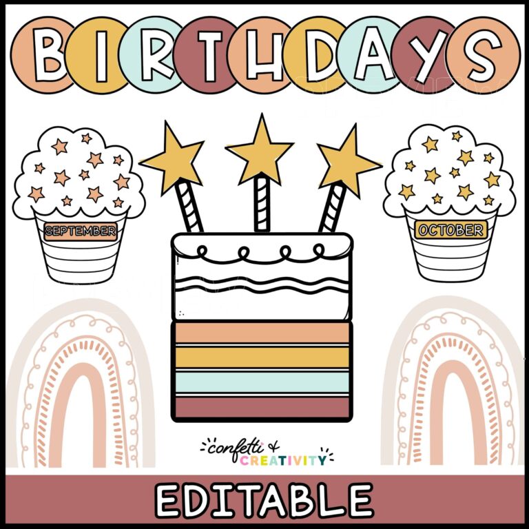 Modern Neutral Classroom Birthday Board | Confetti & Creativity