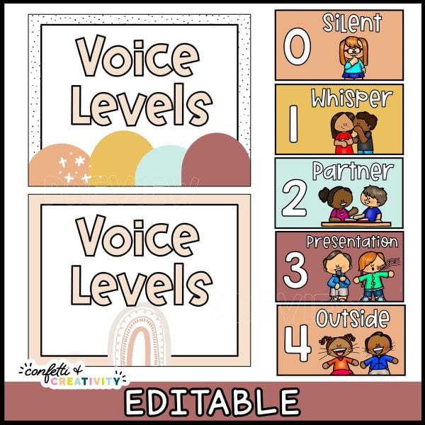 Modern Neutral Voice Level Cards | Confetti & Creativity