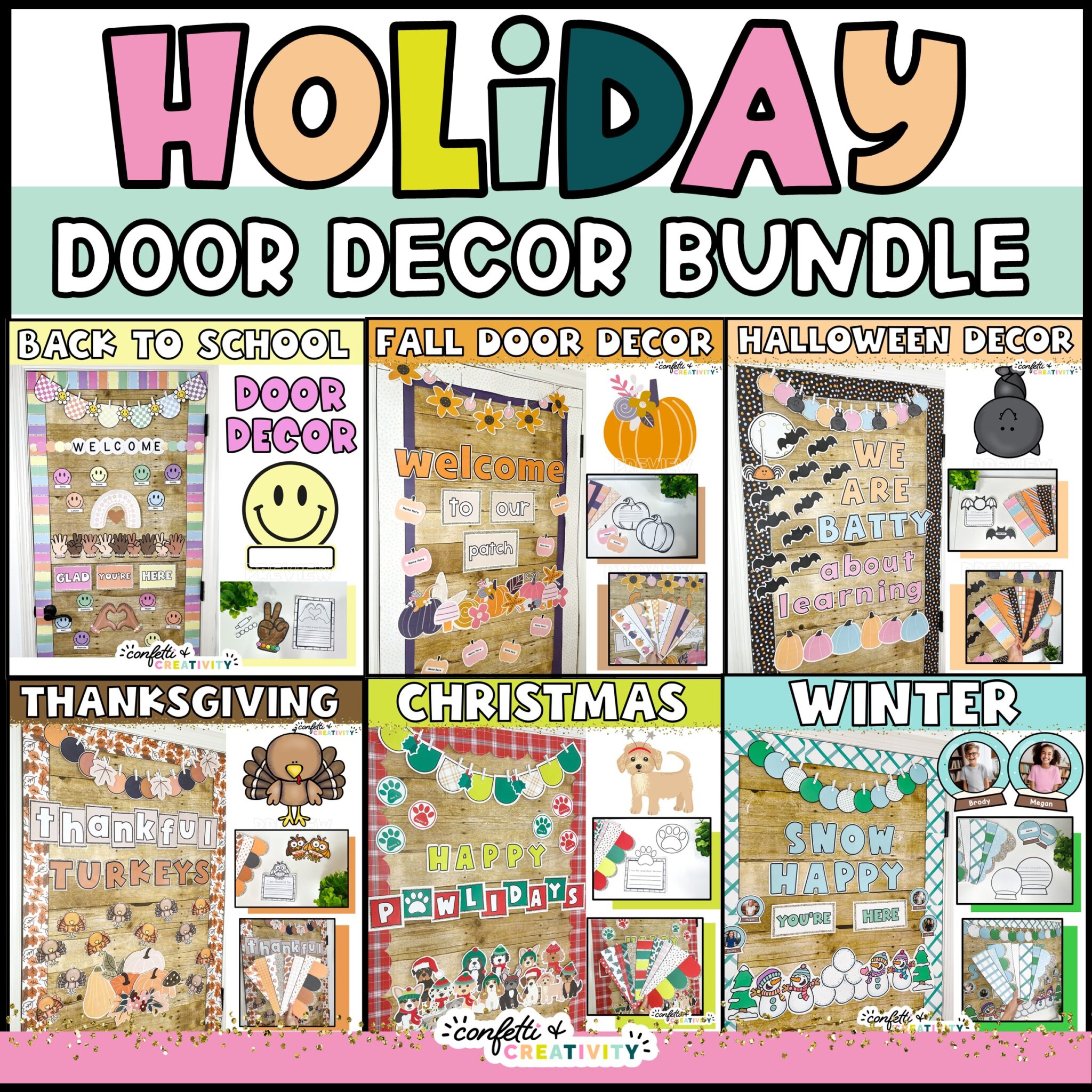Holiday Classroom Door Decor Bundle | Confetti & Creativity