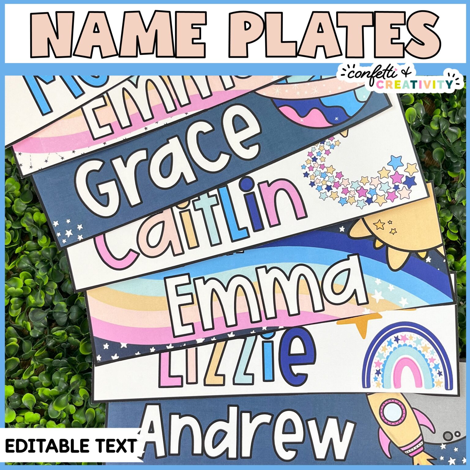 Space Desk Name Tags | Confetti & Creativity