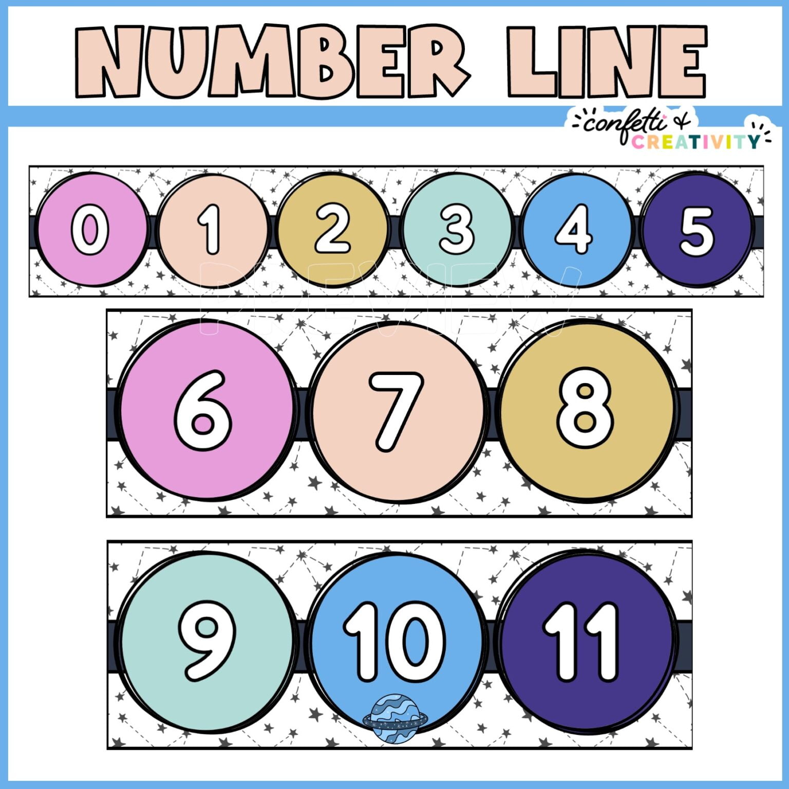 Space Number Line | Negative Number Line | Confetti & Creativity