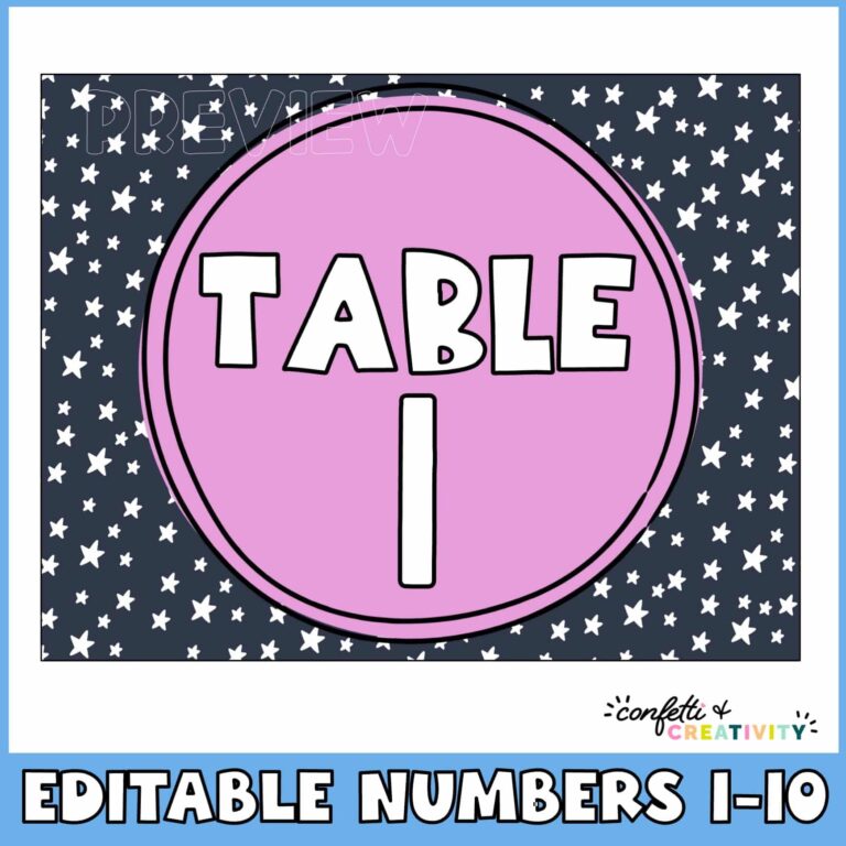 Space Table and Group Numbers | Confetti & Creativity