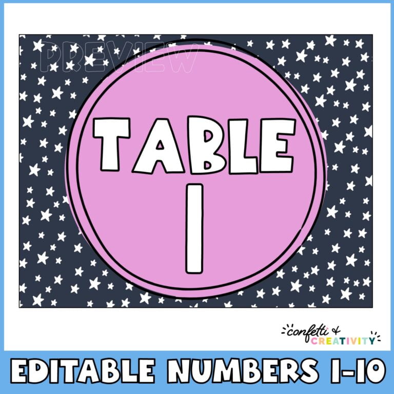 Space Table and Group Numbers | Confetti & Creativity