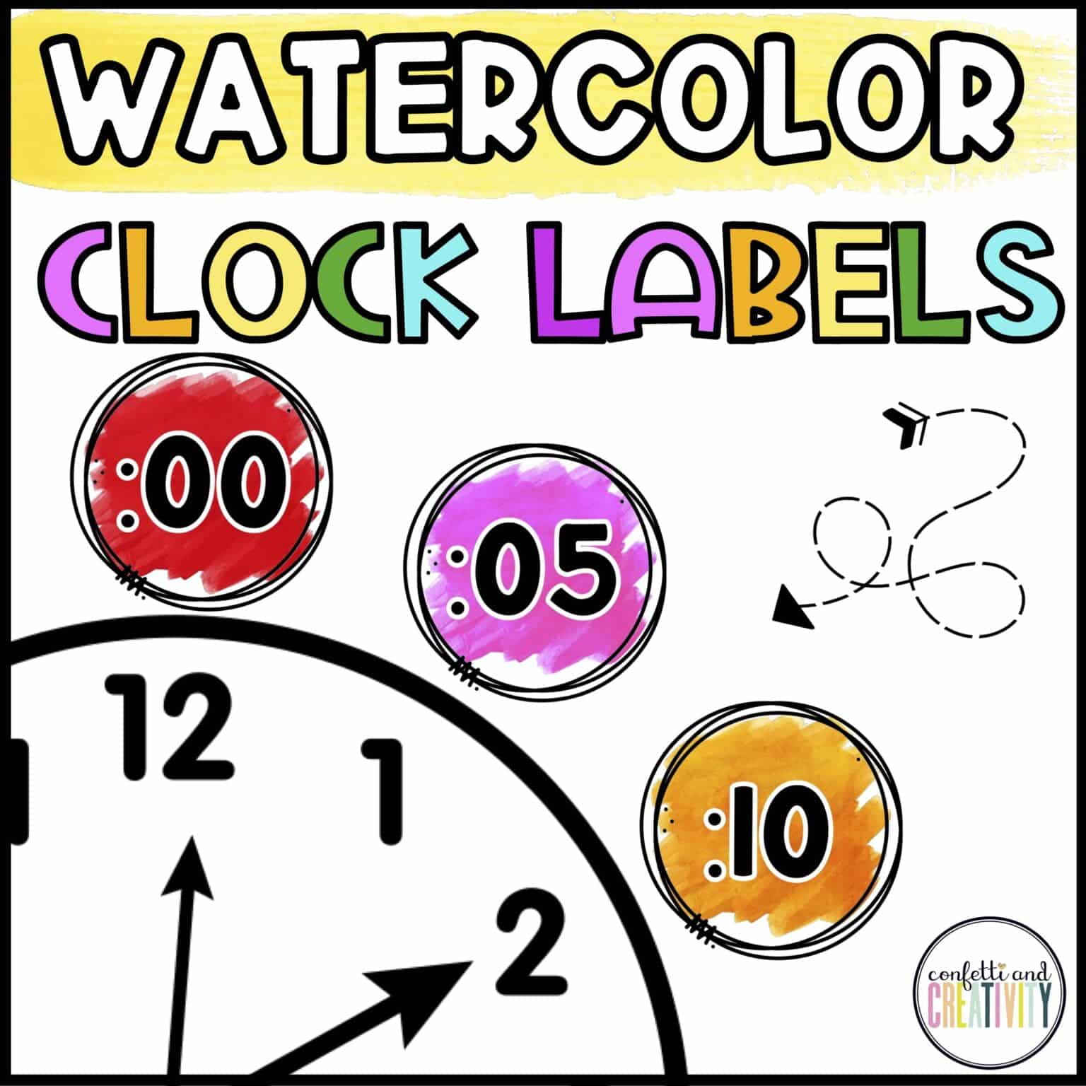 Watercolor Clock Labels | Confetti & Creativity