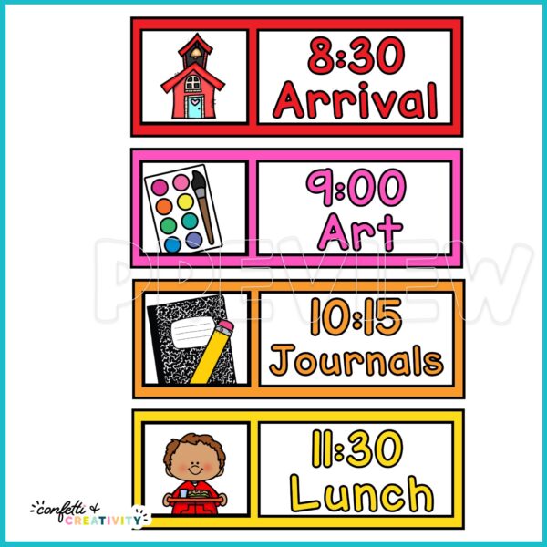 Bright Vintage Primary Schedule Cards | Confetti & Creativity