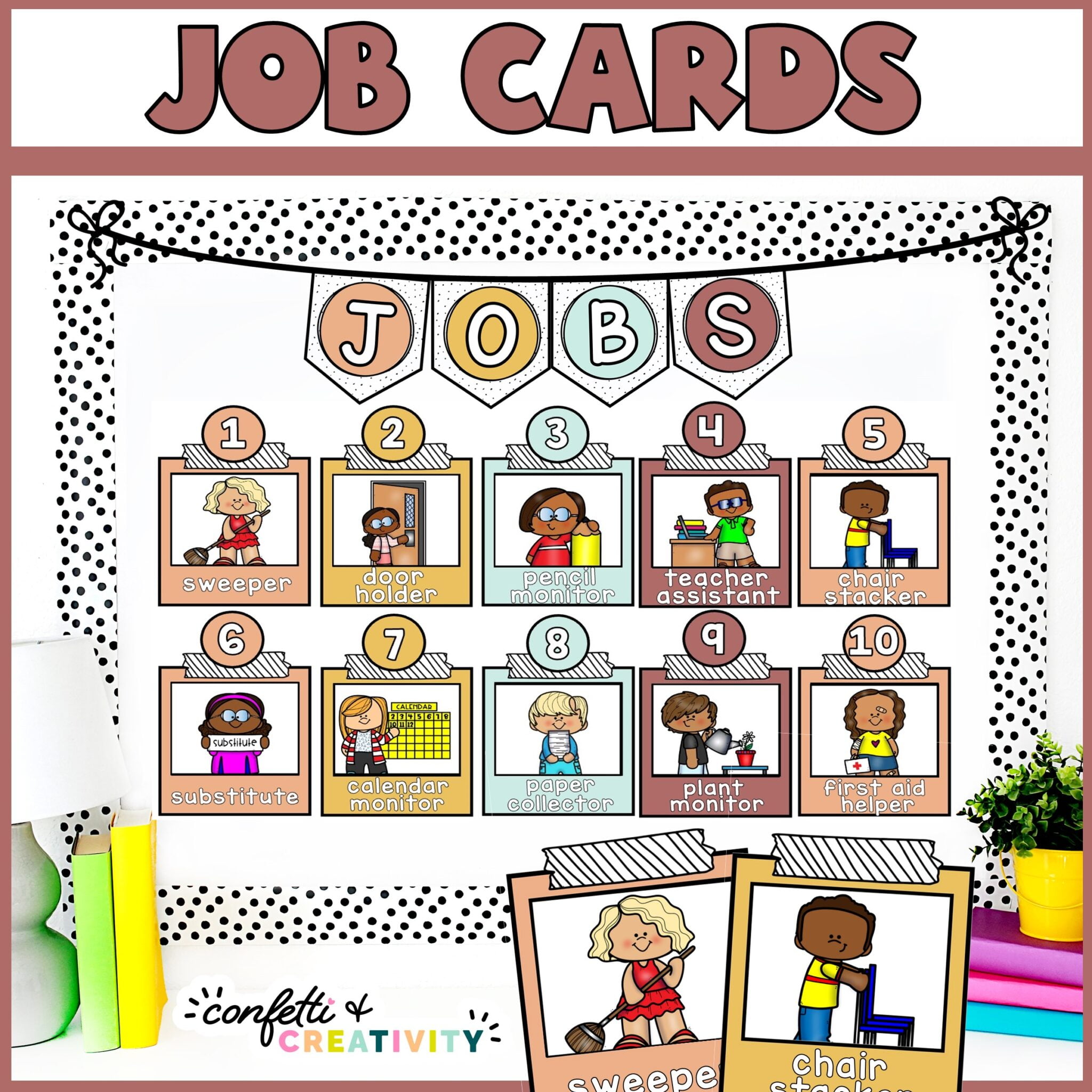 Modern Neutral Primary Job Cards | Confetti & Creativity