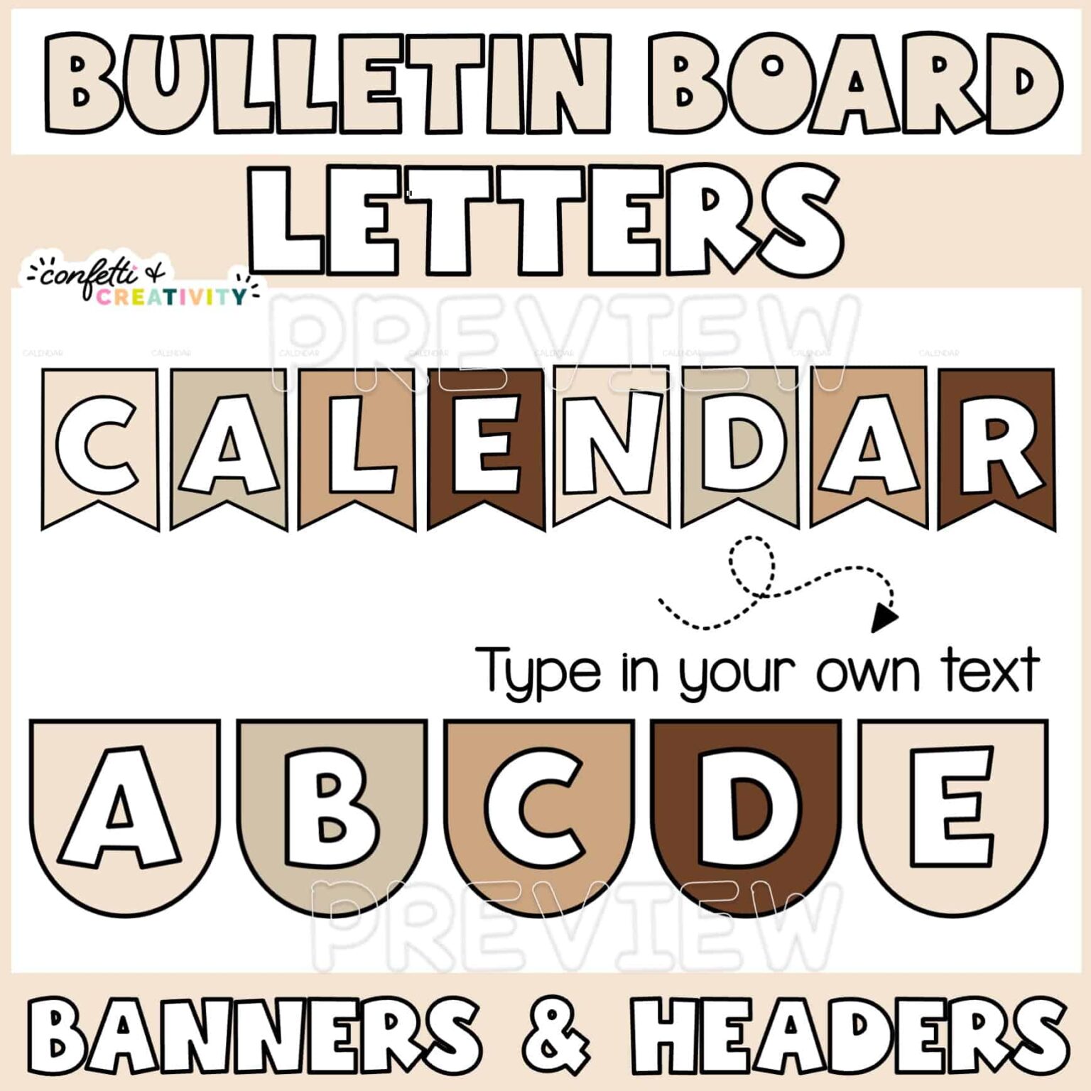 Neutral Bulletin Board Letters | Editable Headers | Confetti & Creativity