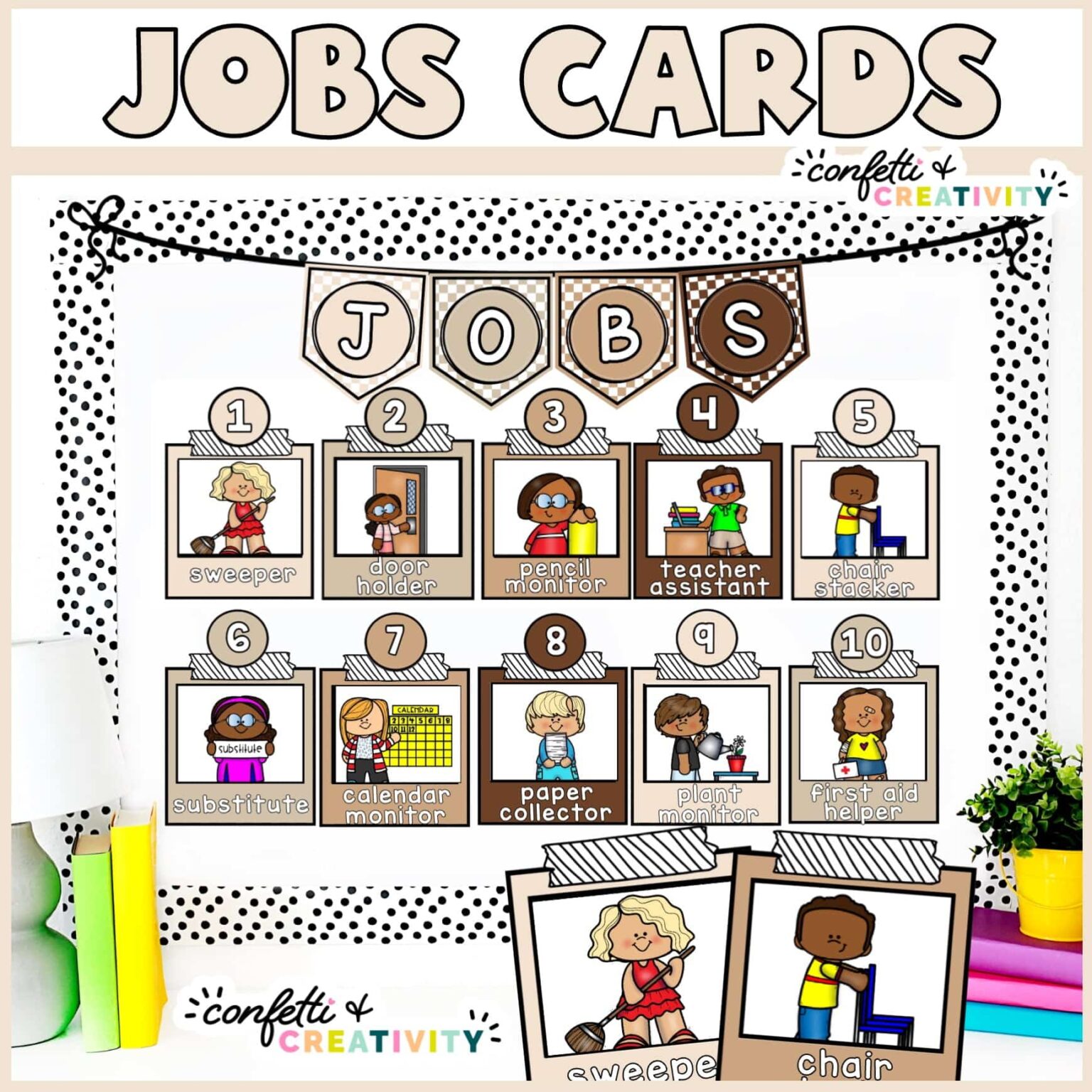 Neutral Primary Job Cards | Confetti & Creativity
