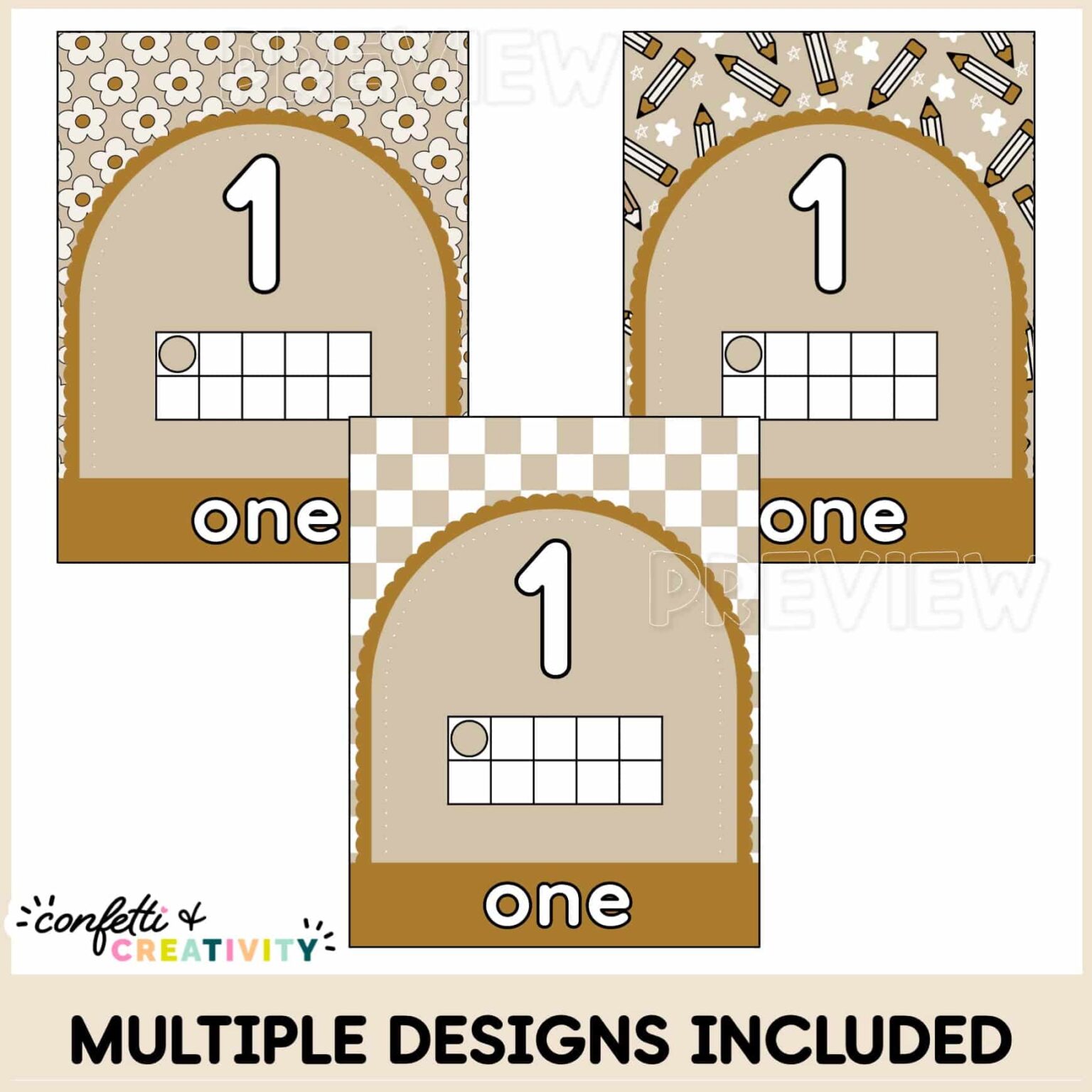 Neutral Ten Frame Numbers | Confetti & Creativity