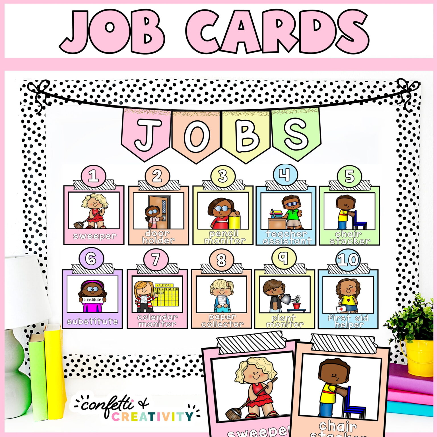 Pastel Primary Job Cards | Confetti & Creativity