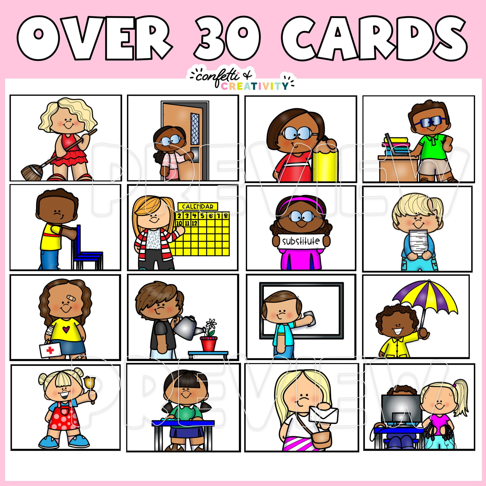 Pastel Primary Job Cards | Confetti & Creativity