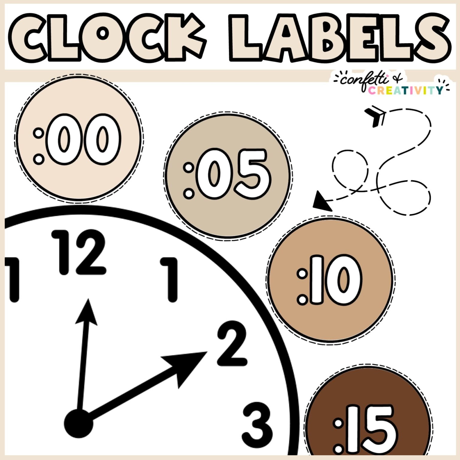 Neutral Clock Labels | Confetti & Creativity