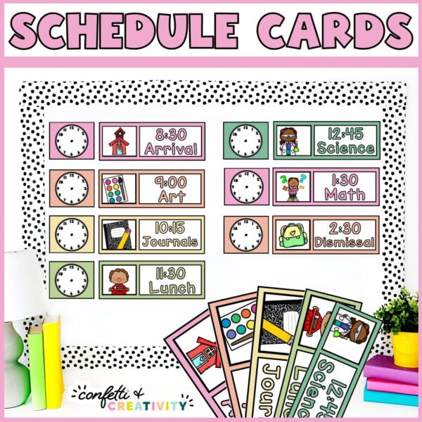 Retro Primary Schedule Cards | Confetti & Creativity