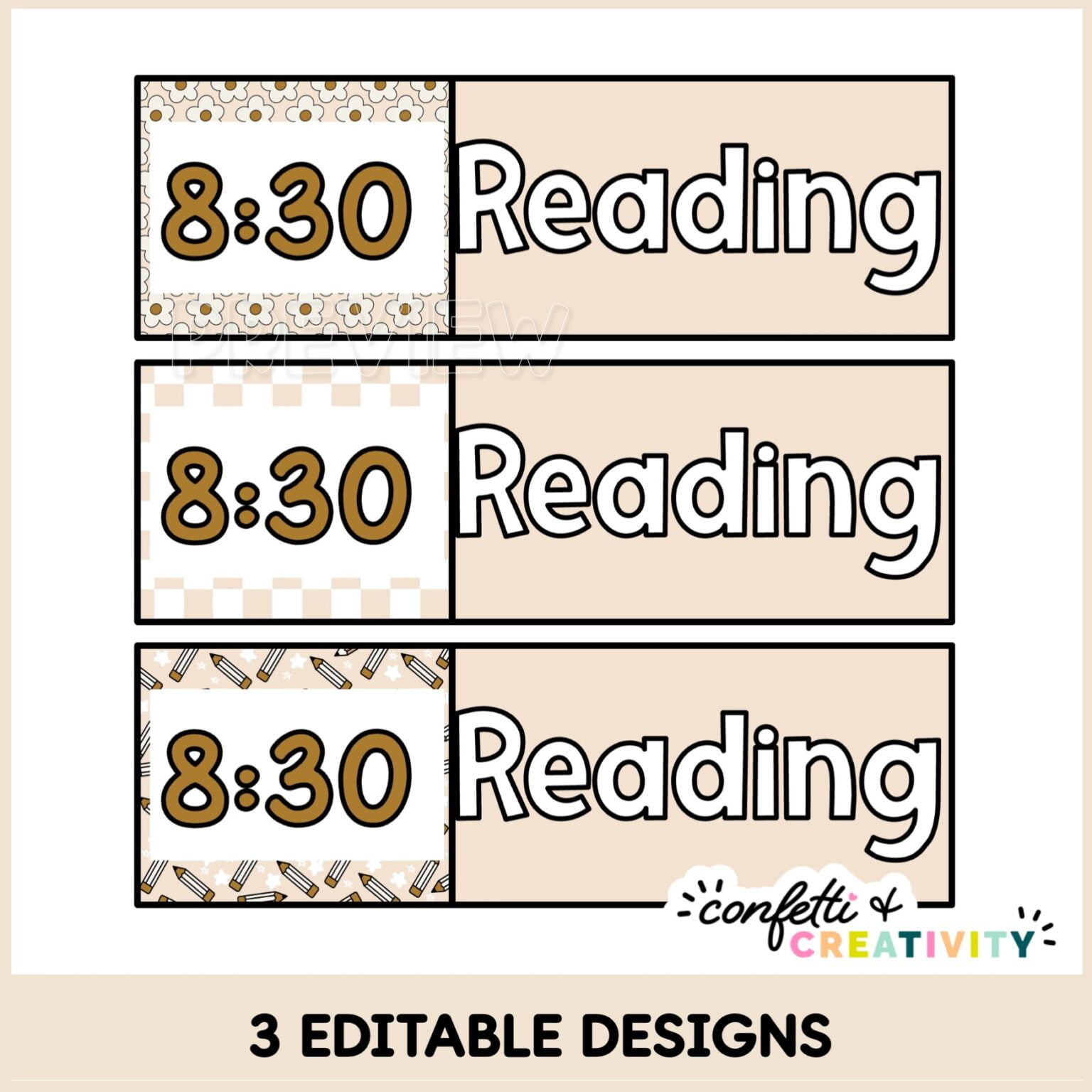 Neutral Daily Schedule Cards | Confetti & Creativity