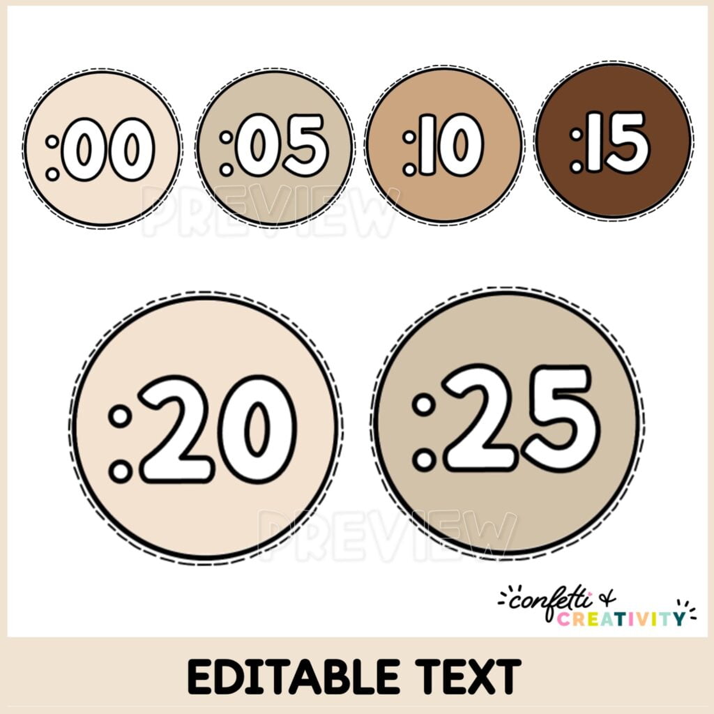 Neutral Clock Labels | Confetti & Creativity