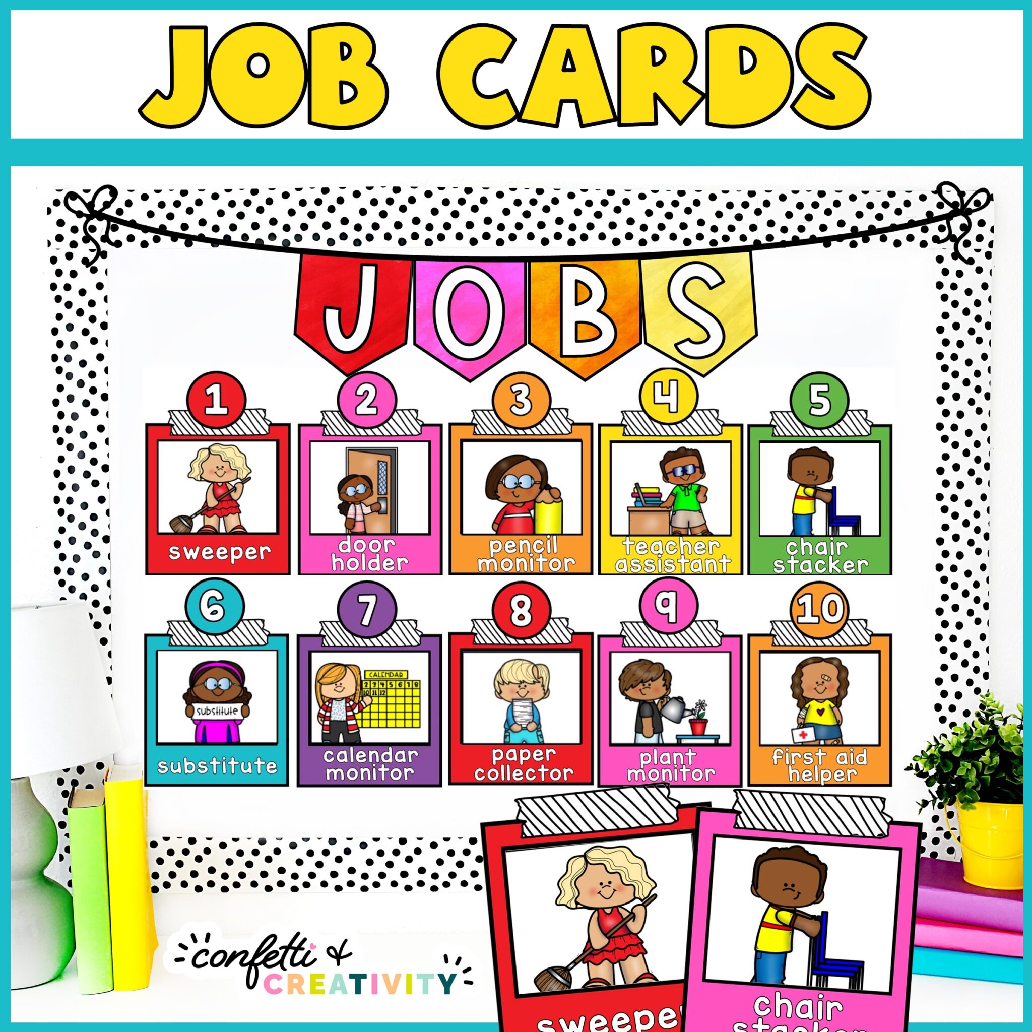 Watercolor Primary Job Cards | Confetti & Creativity