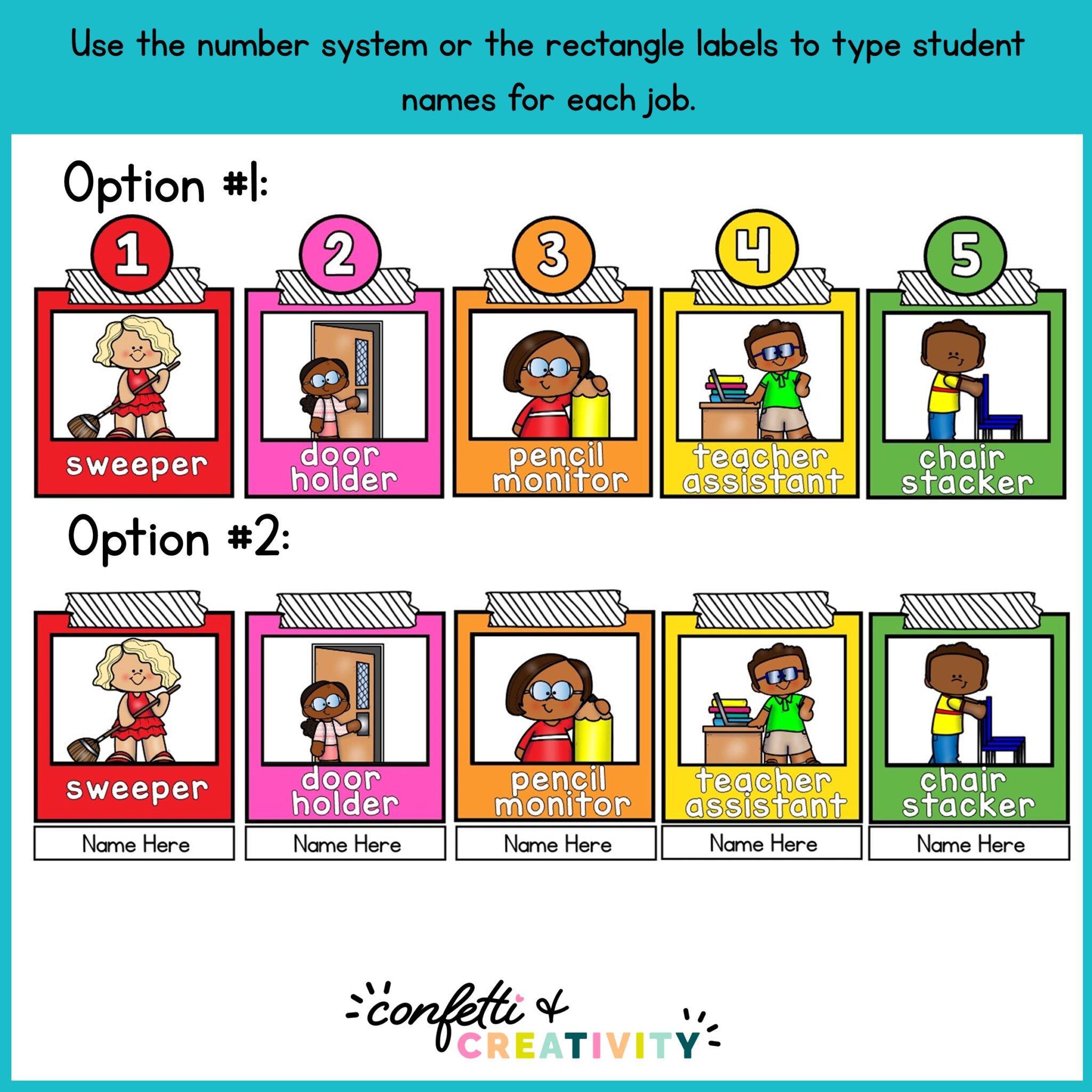 Watercolor Primary Job Cards | Confetti & Creativity