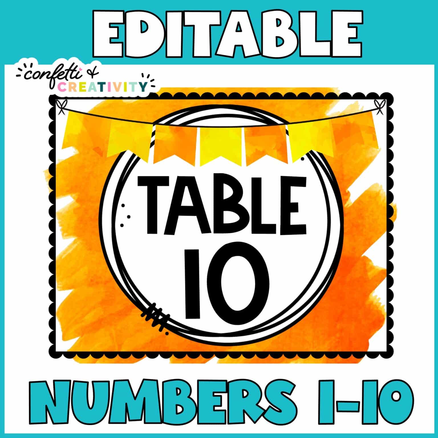 Watercolor Table Numbers 1-10 | Confetti & Creativity