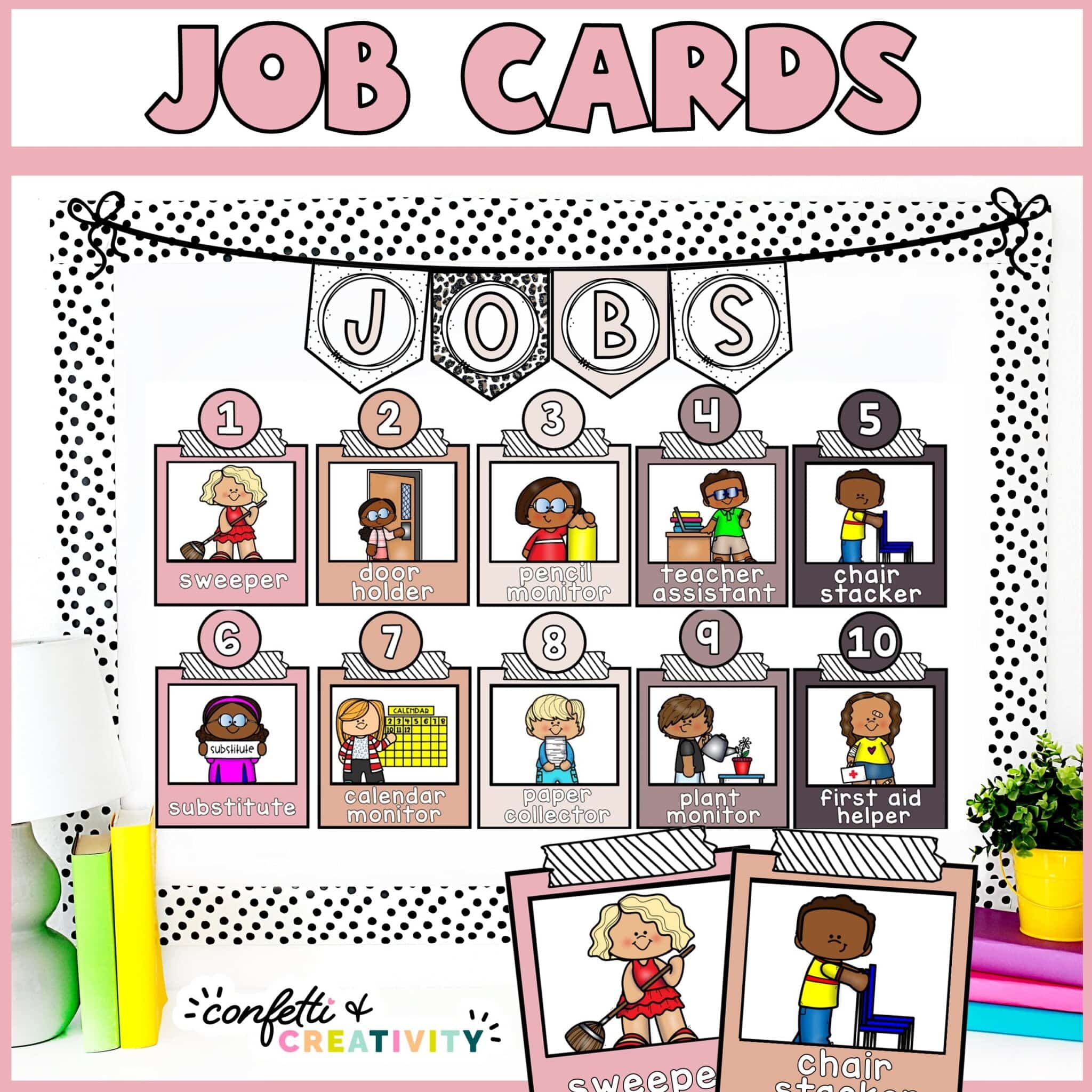 Boho Neutral Primary Job Cards | Confetti & Creativity