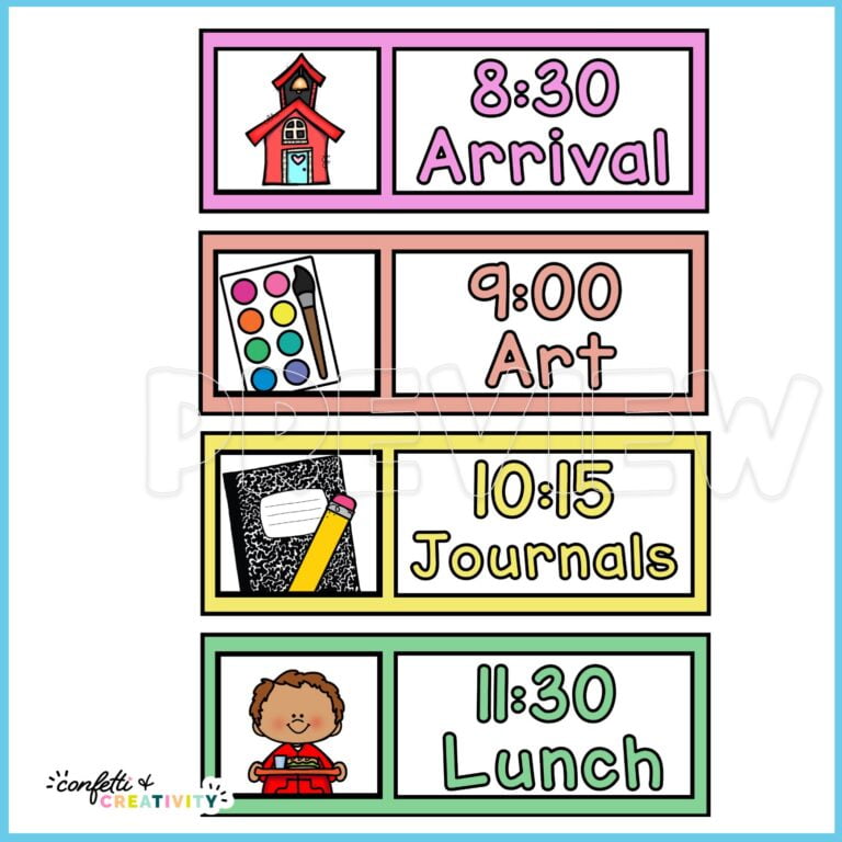 Bright and Simple Primary Schedule Cards | Confetti & Creativity