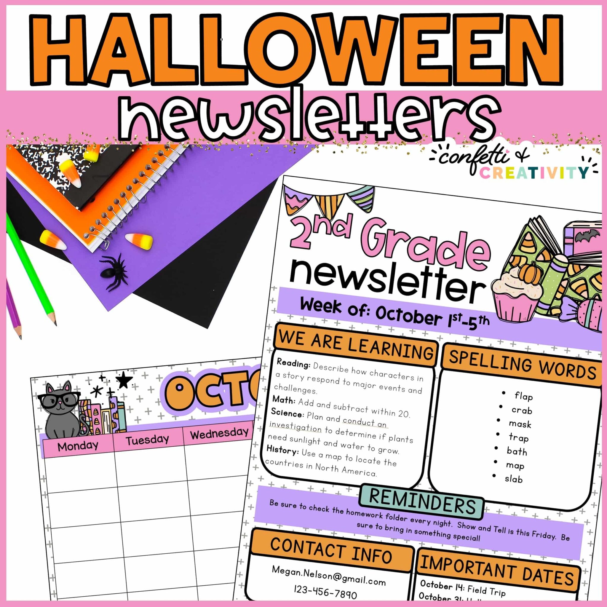 Halloween Newsletter Templates and Calendar | Confetti & Creativity