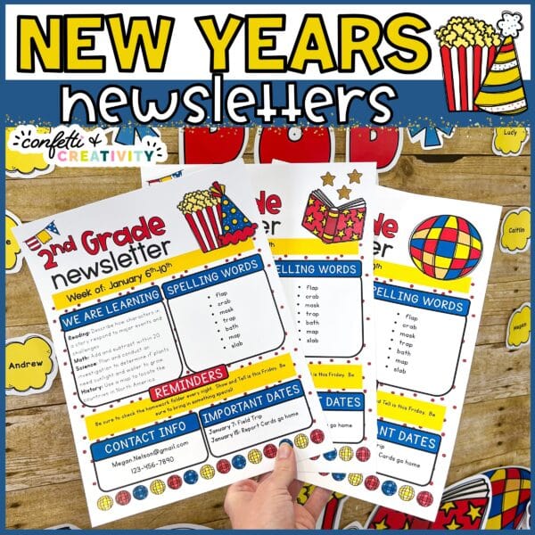 New Years Newsletter Templates and Calendar | Editable | Confetti ...