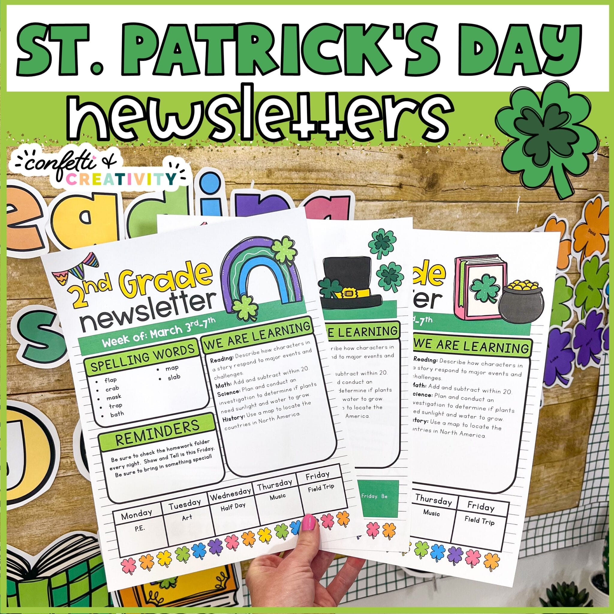 St. Patrick's Day Newsletter Templates and Calendar | Confetti & Creativity