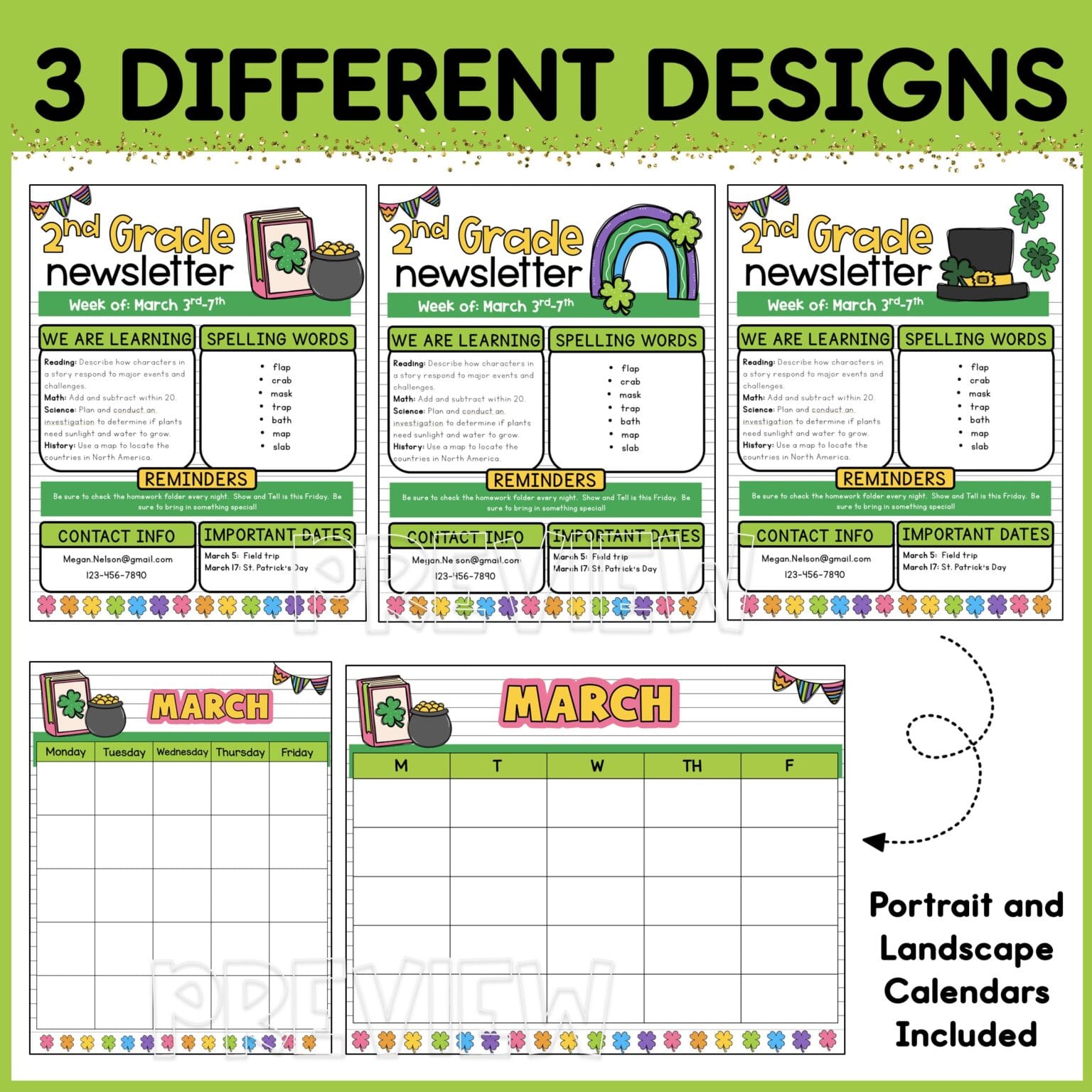 St. Patrick's Day Newsletter Templates and Calendar | Confetti & Creativity