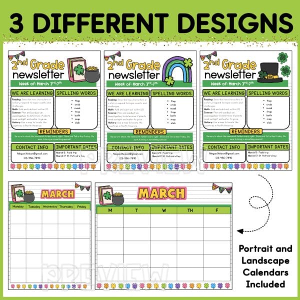St. Patrick's Day Newsletter Templates and Calendar | Confetti & Creativity