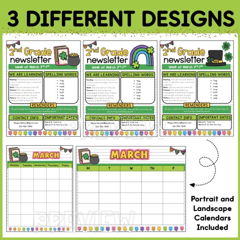 St. Patrick's Day Newsletter Templates and Calendar | Confetti & Creativity