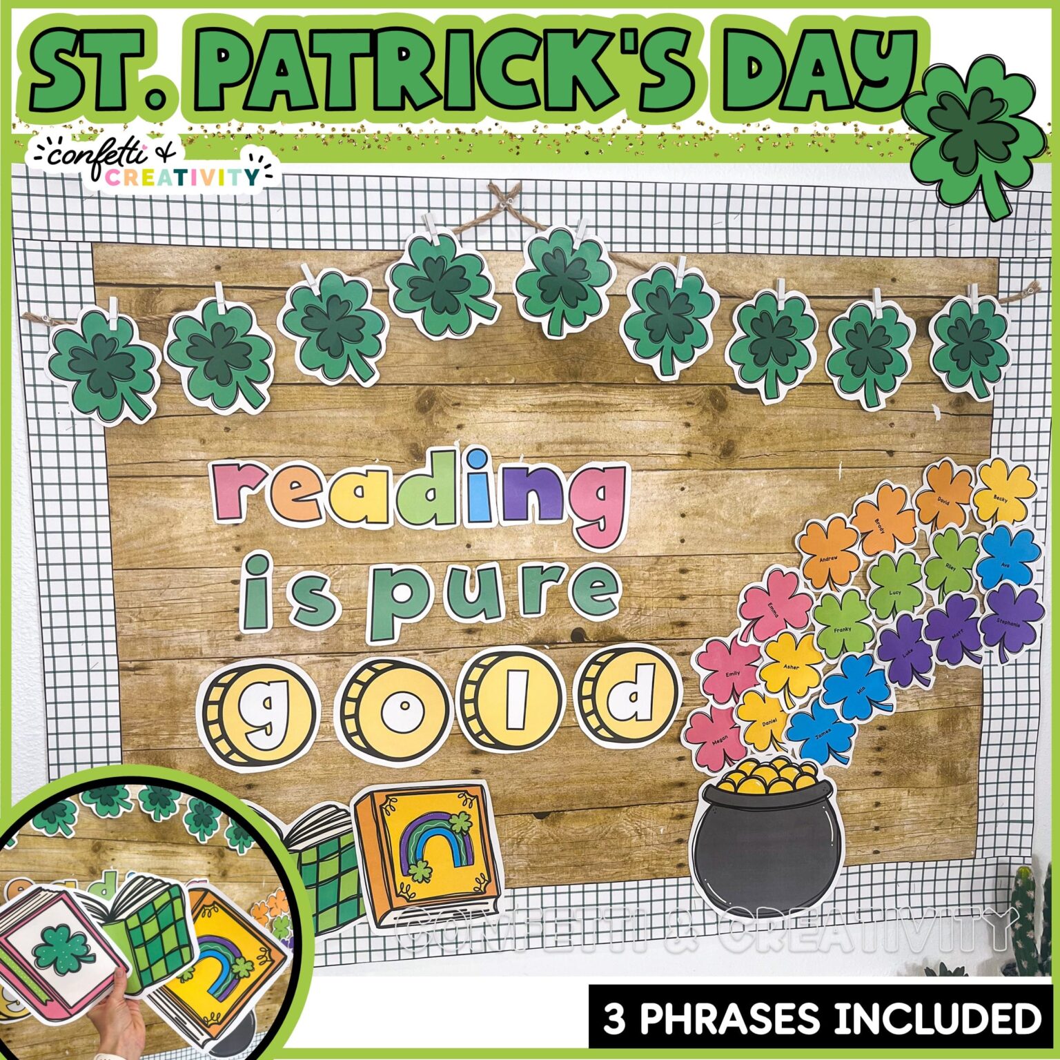 St. Patrick's Day Bulletin Board | Reading Bulletin Board | Confetti ...