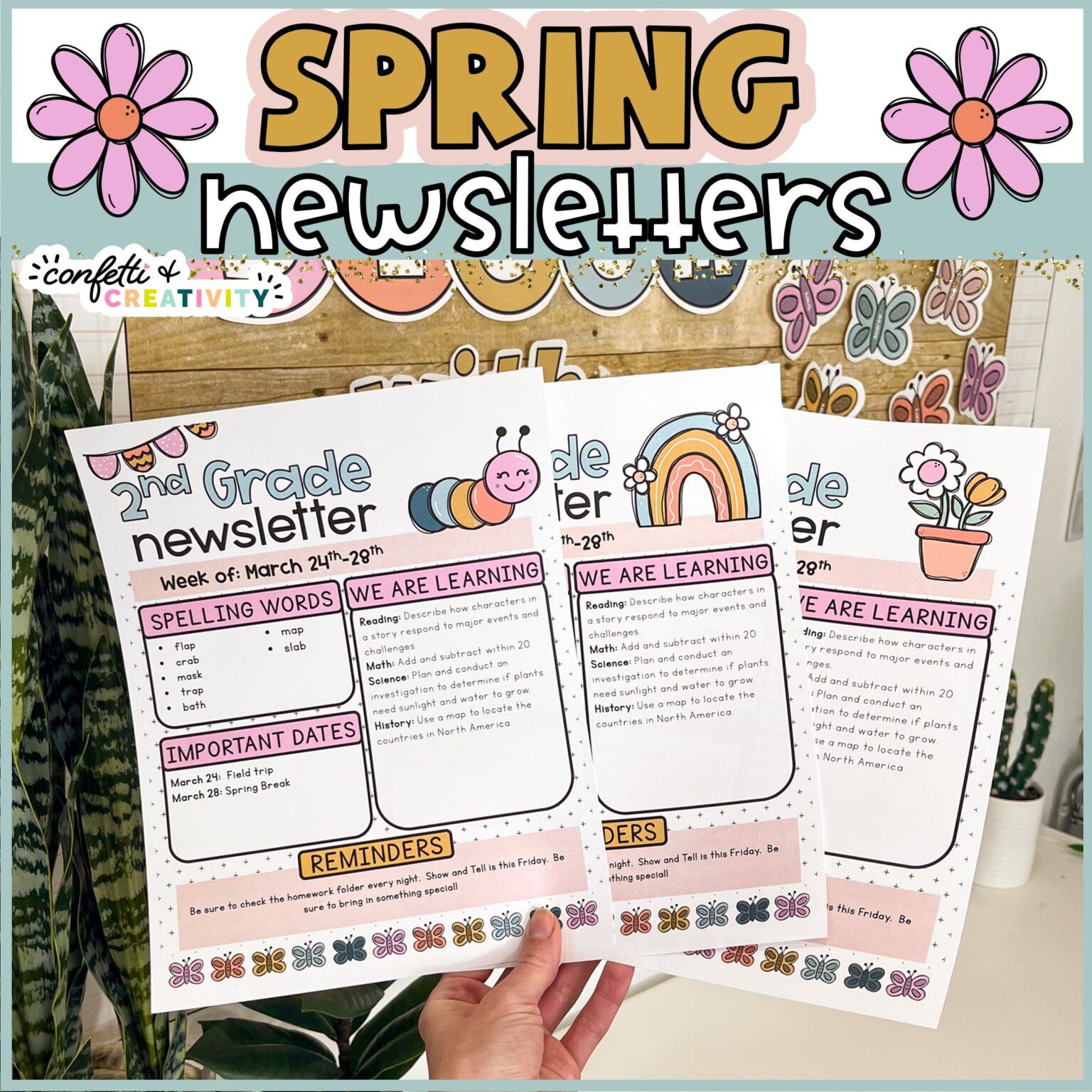 Spring Newsletter Templates and Calendar | Editable | Confetti & Creativity